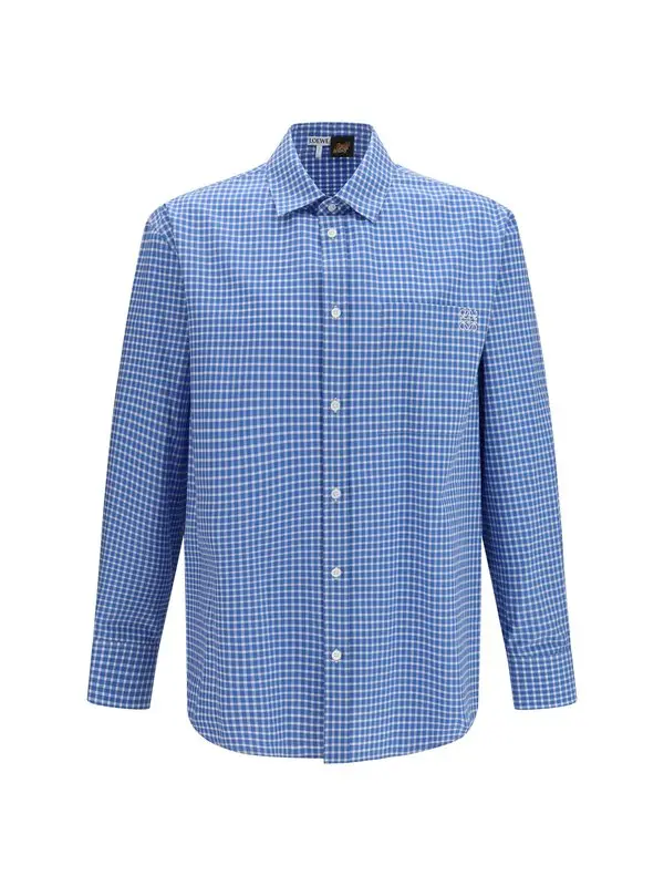 Loewe Textured Cotton Check Shirt - Blue