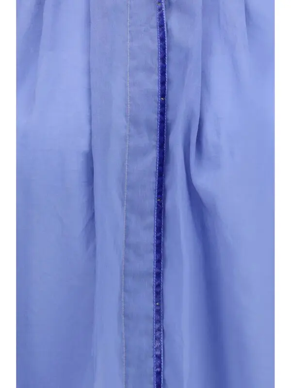 FORTE_FORTE Pleated High-neck Blouse - Blue