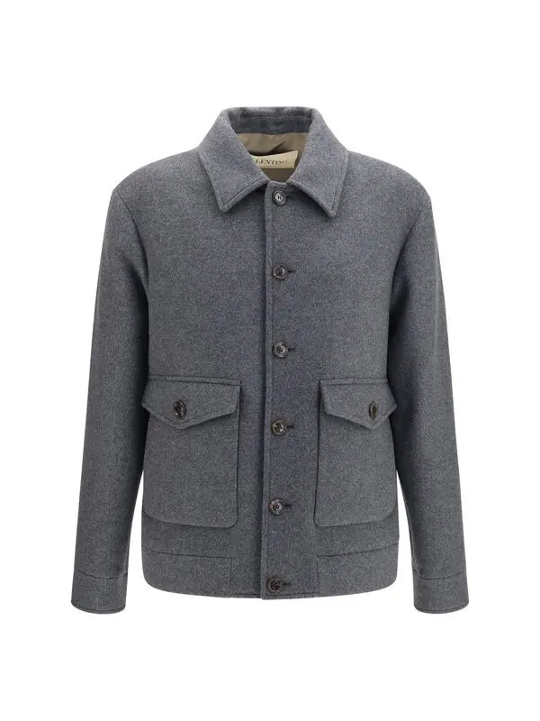 Valentino Garavani Wool And Cashmere Jacket With Classic Collar - Gray