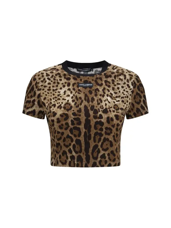 Dolce & Gabbana Leopard Print Cropped T-shirt - Cream
