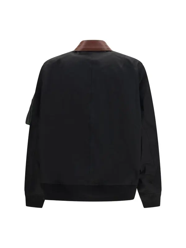 Sacai Cotton Bomber Jacket With Leather Details