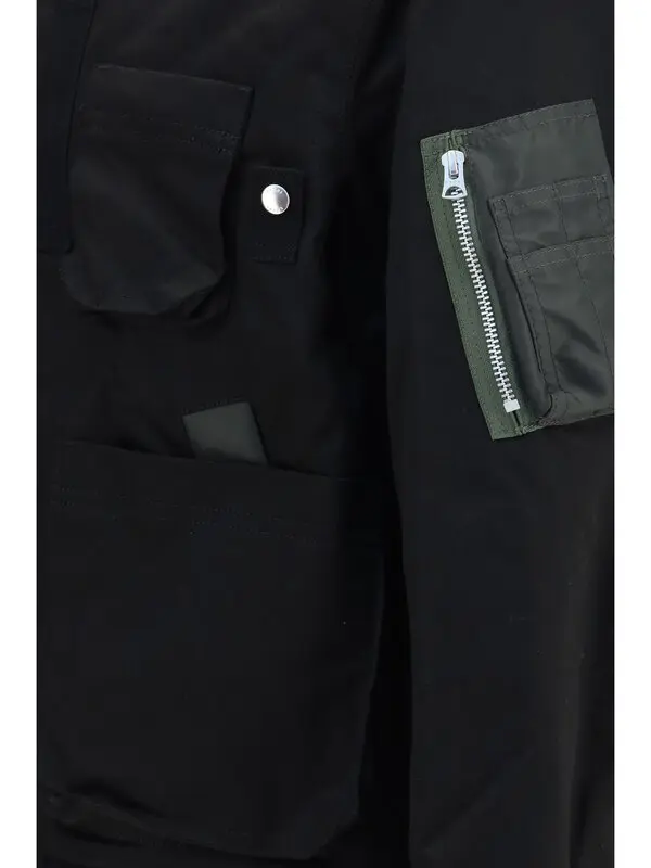 Sacai Cotton Bomber Jacket With Leather Details