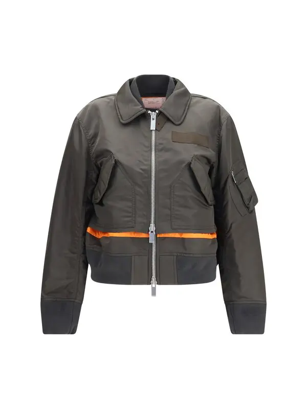 Sacai Double-zip Nylon Bomber Jacket - Green