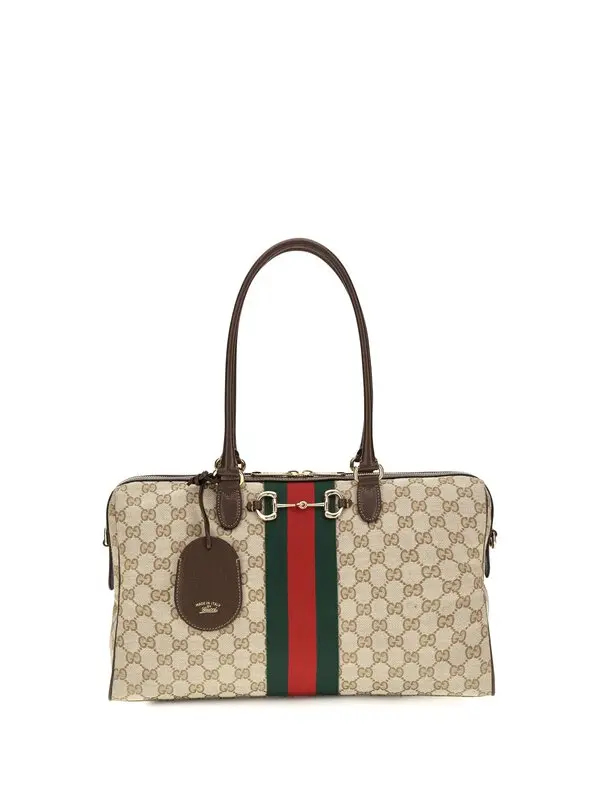 Gucci Large Horsebit Web Top Handle Bag - Cream