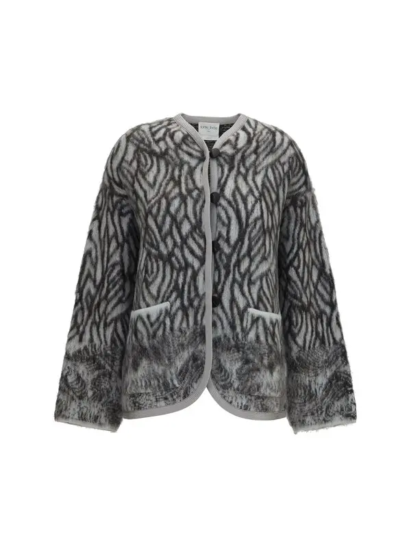 FORTE_FORTE Heron Feather Motif Brushed Cardigan - Gray