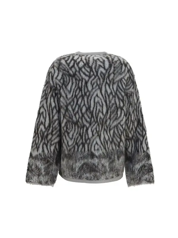 FORTE_FORTE Brushed Cardigan With Heron Feather Motif - Gray
