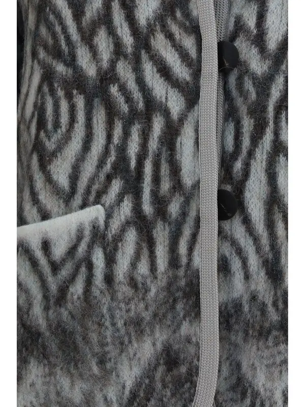 FORTE_FORTE Brushed Cardigan With Heron Feather Motif - Gray