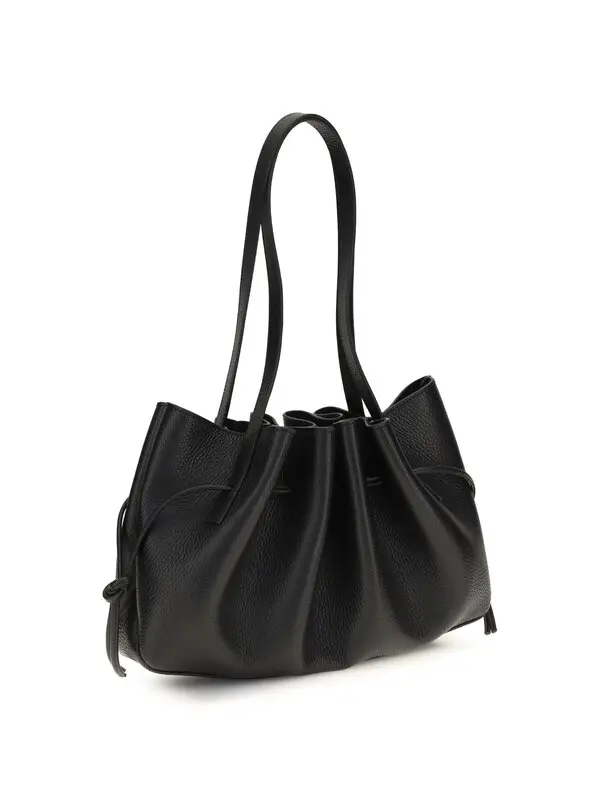 Yuzefi Drawstring Shoulder Bag With Top Handle - Black