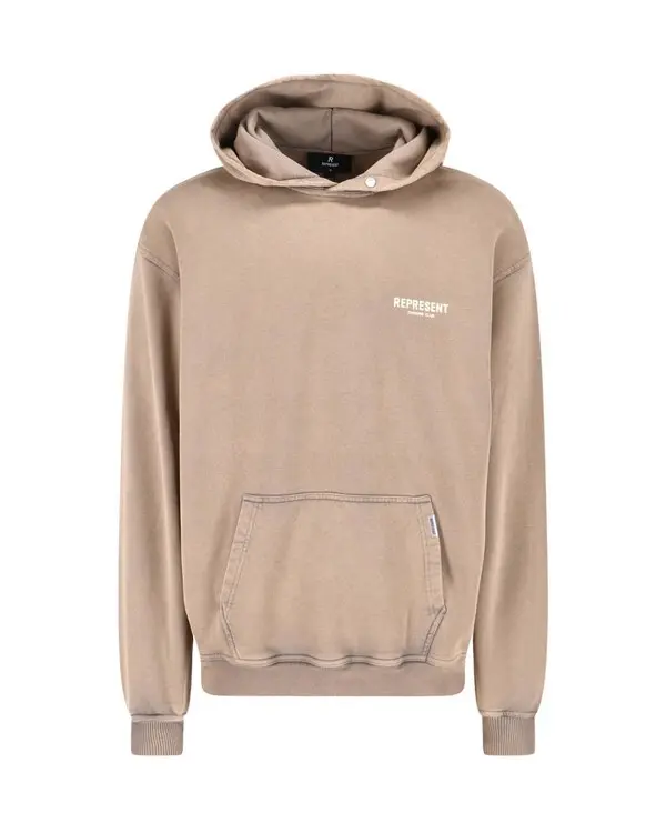 REPRESENT Oversized Graphic Pullover Hoodie - Almond