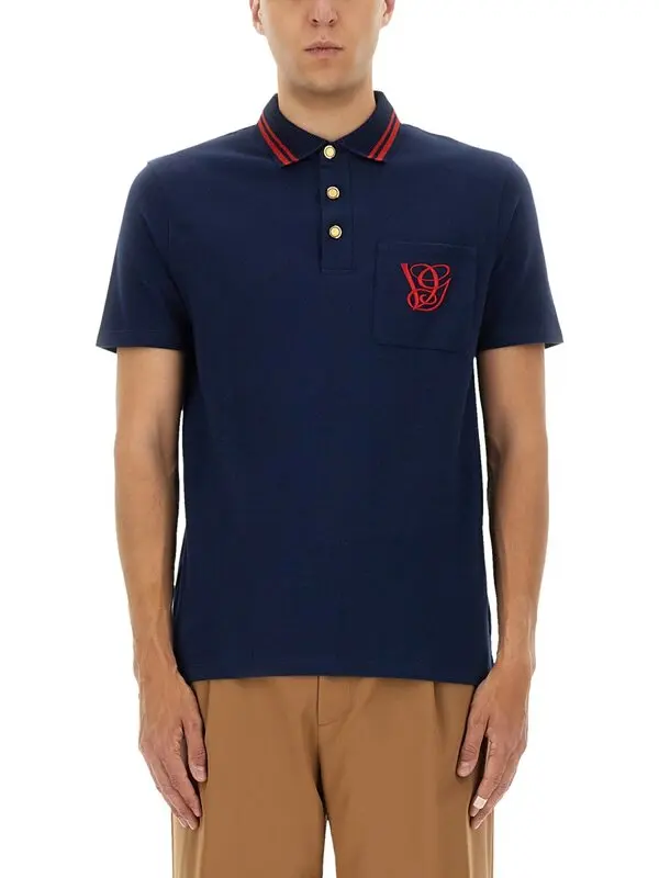 Valentino Garavani S Cotton Polo Shirt With Vg Embroidered Detail - Blue