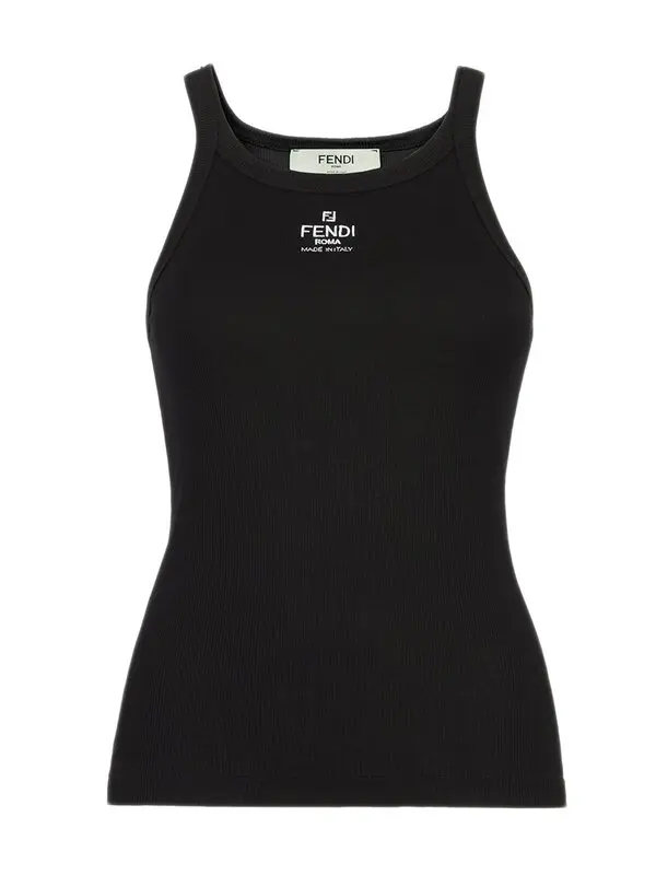 Fendi Free Slim-fit Sleeveless Ribbed Tank With Embroidered Rome Logo - Nero