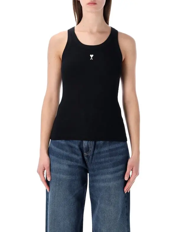 AMI Paris Fitted Sleeveless Tank Top Size - Black