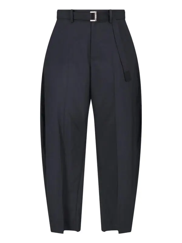 Sacai Tailored Wool-blend Trousers With Belt Detail - Black