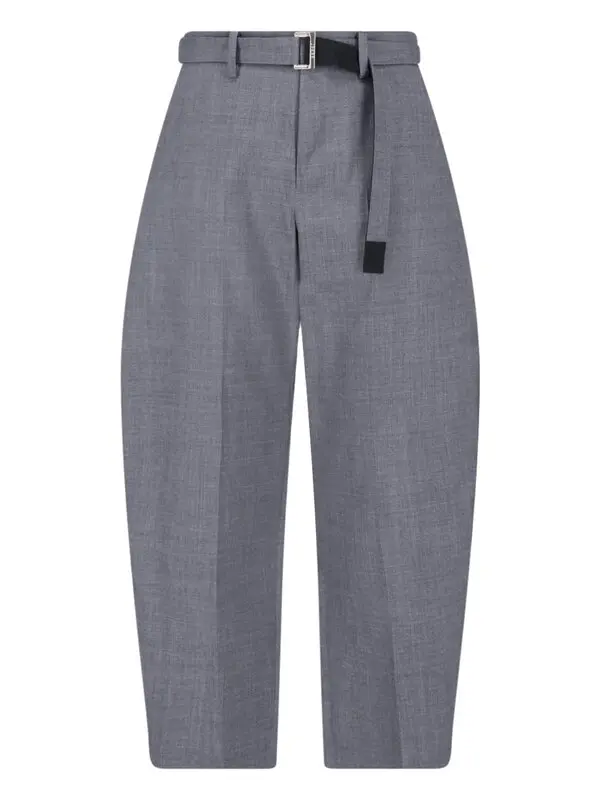 Sacai Textured Wool-blend Trousers - Grey