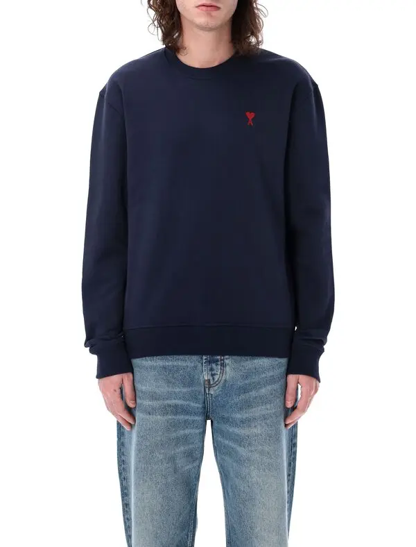 AMI Paris Mini Heart Logo Cotton Crewneck Sweatshirt - Blu