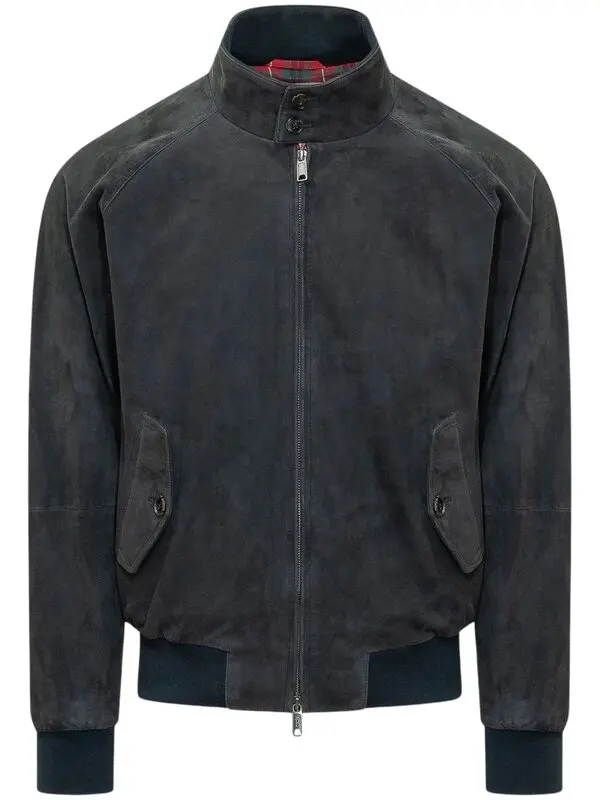 BARACUTA Premium Leather Jacket With Stand Collar - Navy