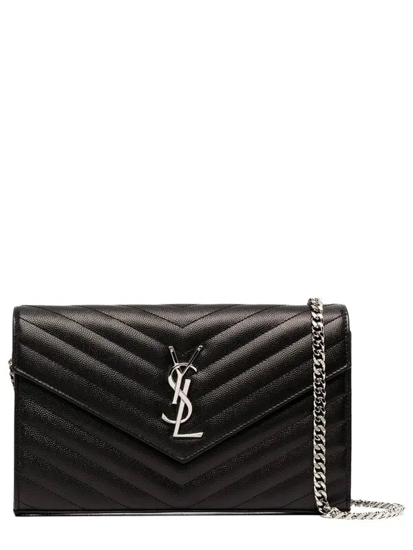 Saint Laurent Cassandre Quilted Chain Wallet Bag - Nero