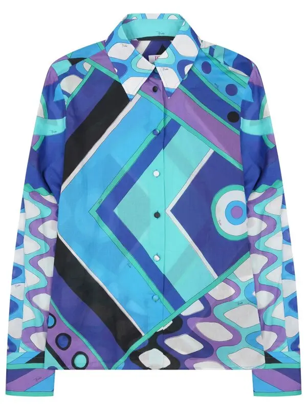 Emilio Pucci 100% Silk Shirt With Abstract Print - Azure