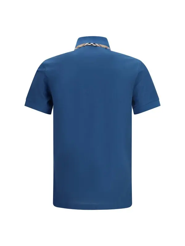 Burberry Cotton Polo With Check Trims - Blue