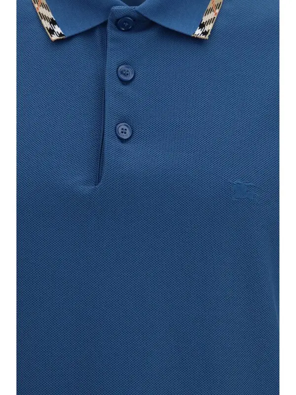Burberry Cotton Polo With Check Trims - Blue