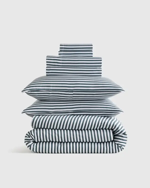 Quince Bamboo Stripe Deluxe Bedding Bundle - Tailored Stripe Nightfall