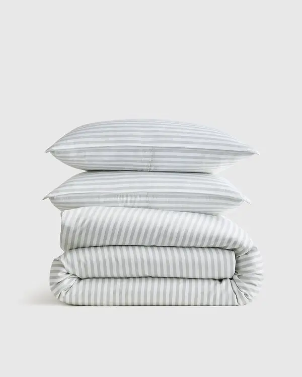 Quince Bamboo Stripe Duvet Cover Set - Tailored Stripe Mist