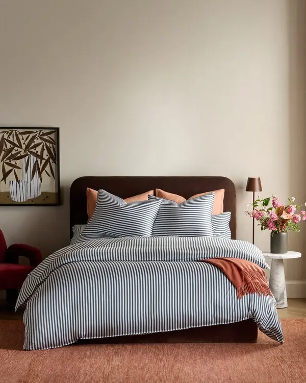 Quince Bamboo Stripe Duvet Cover Set - Tailored Stripe Nightfall