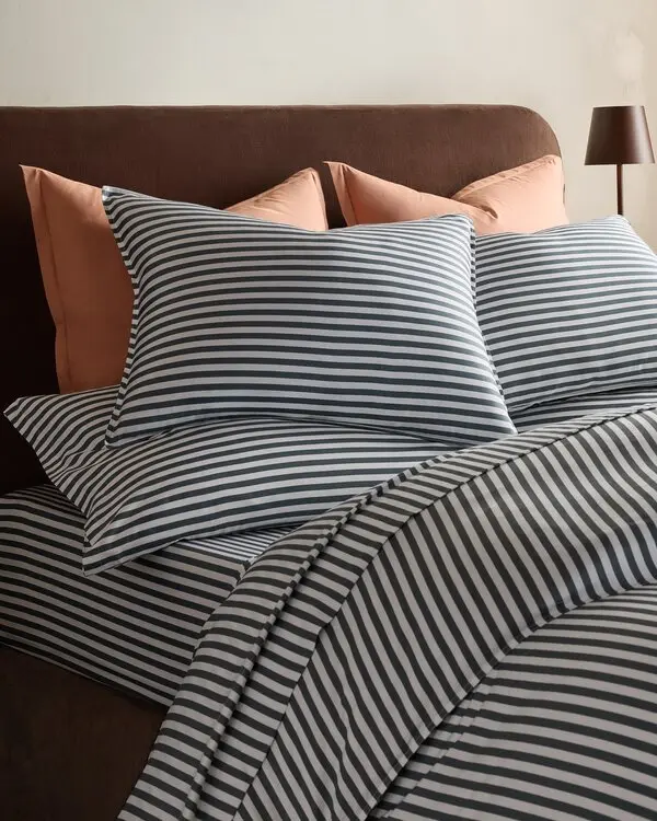Quince Bamboo Stripe Duvet Cover Set - Tailored Stripe Nightfall