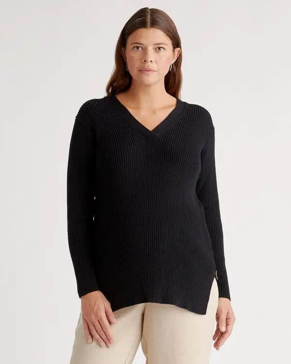 Quince Fisherman Side Zip Maternity & Nursing Sweater - Black
