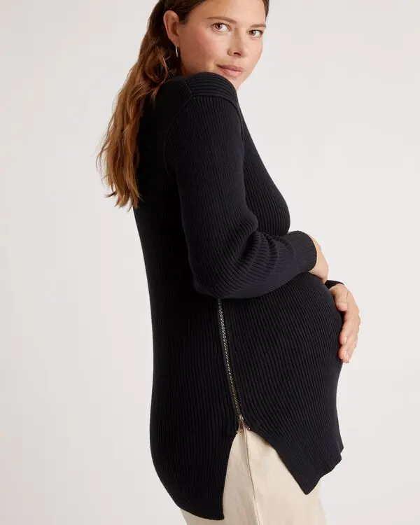 Quince Fisherman Side Zip Maternity & Nursing Sweater