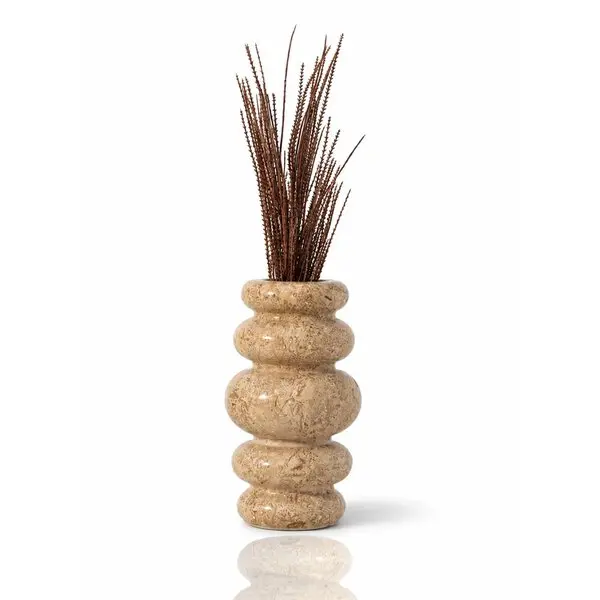MARLETH Beige Marble Sculptural Vase - White