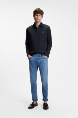 BOSS Long-sleeve Cotton Polo Shirt With Double B Monogram