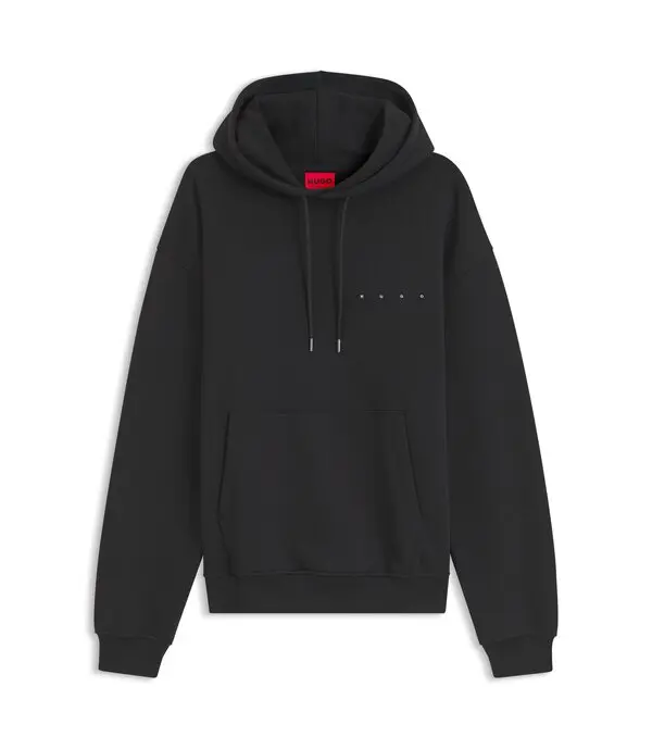 Hugo Cotton Hoodie With Spaced Logo And Back Graphic - Black