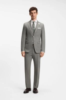 BOSS Slim-fit Pants In Melange Stretch Wool And Linen Blend