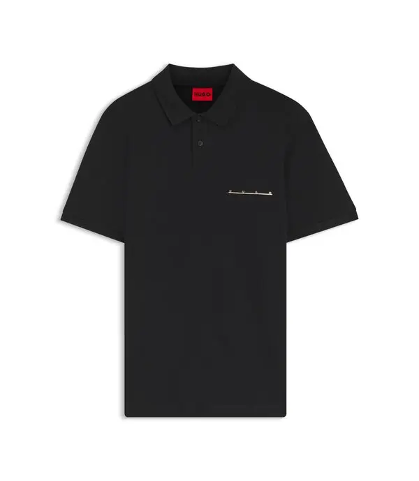 Hugo Cotton Piqué Polo Shirt With Logo Detail - Black