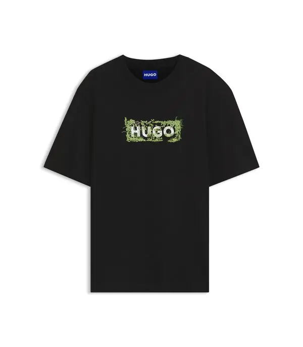 Hugo Cotton T-shirt With Embroidered Logo Artwork - Black