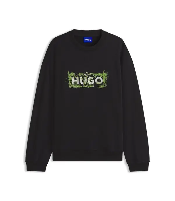 Hugo Cotton-terry Sweatshirt With Logo Print And Embroidery - Black