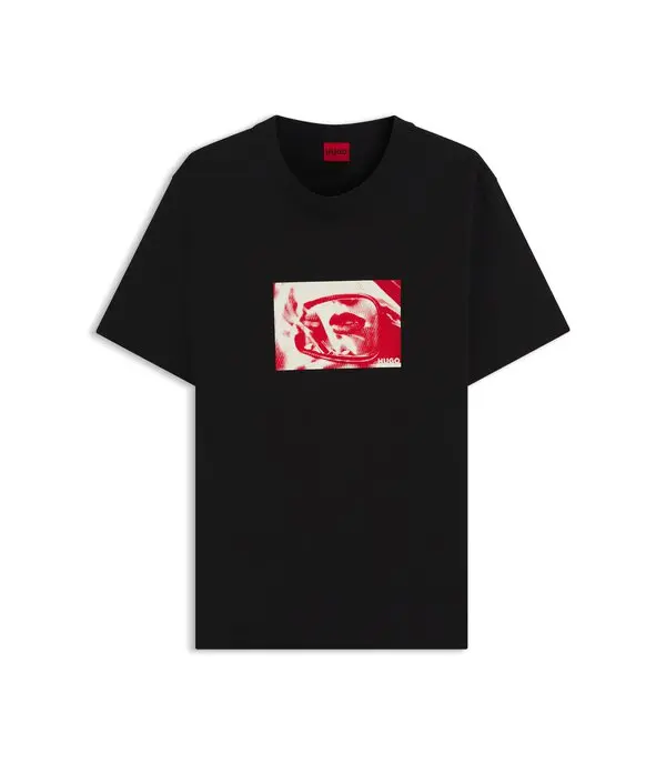 Hugo Cotton-jersey T-shirt With Graphic Print - Black