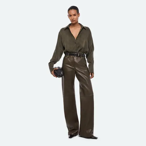 Helmut Lang Leather Relaxed Bootcut Pants