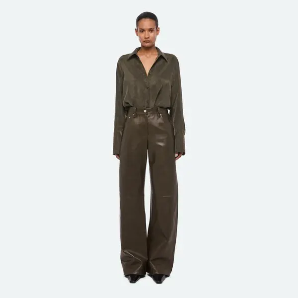 Helmut Lang Leather Relaxed Bootcut Pants
