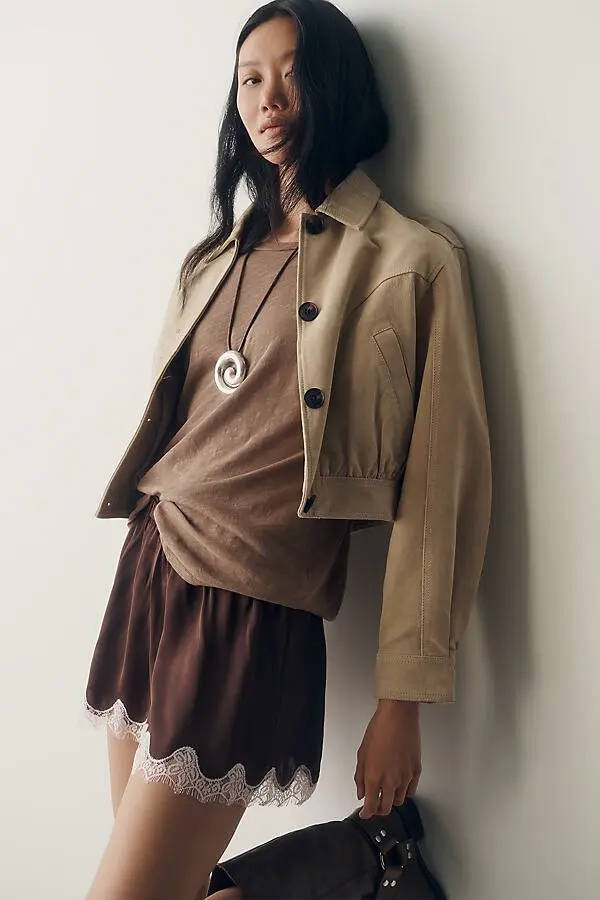LYREBIRD Silken Lace-trim Shorts - Chocolate