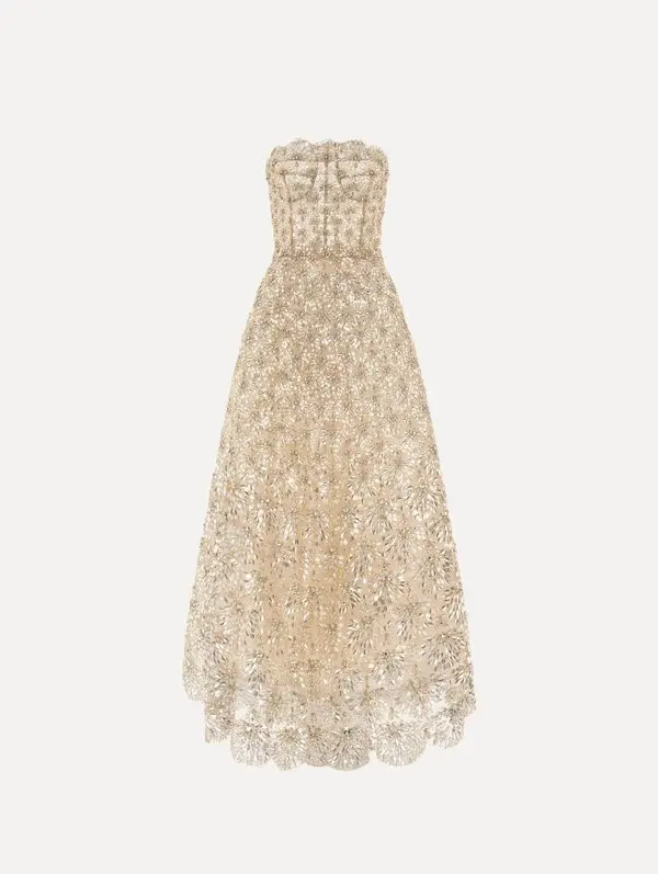 Oscar De La Renta Strapless Embellished Gown