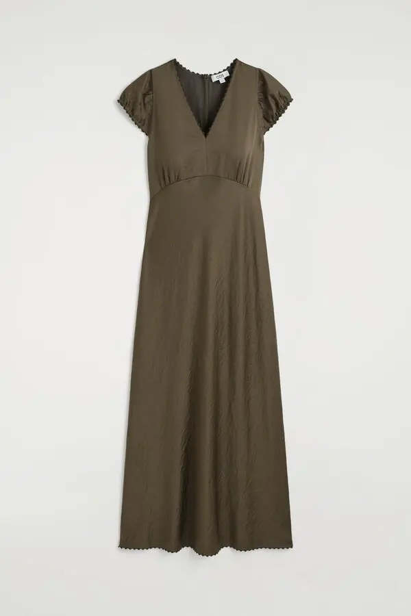 Cos Embroidered Satin Midi Dress - Brown