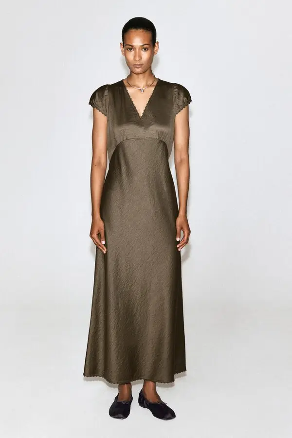 Cos Embroidered Satin Midi Dress