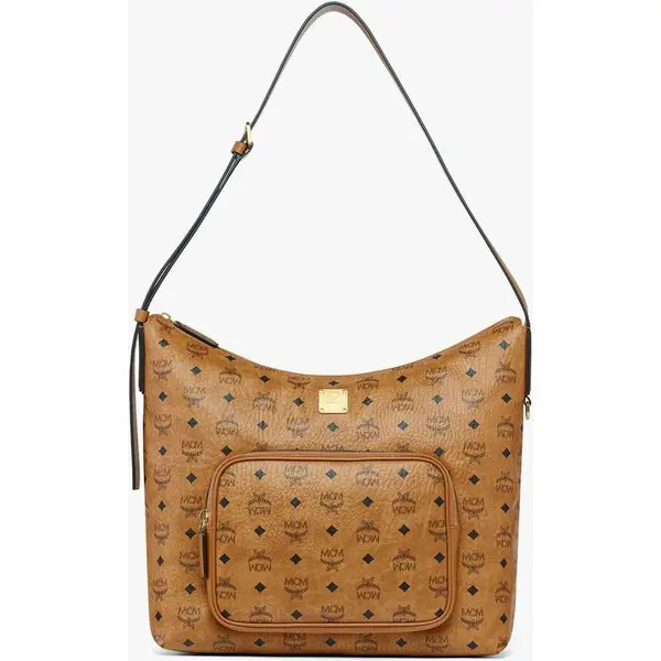 Mcm X-large Aren Zip Hobo In Visetos - Cognac