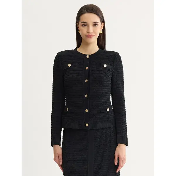 Misook Monochromatic Ottoman Knit Jacket - Black