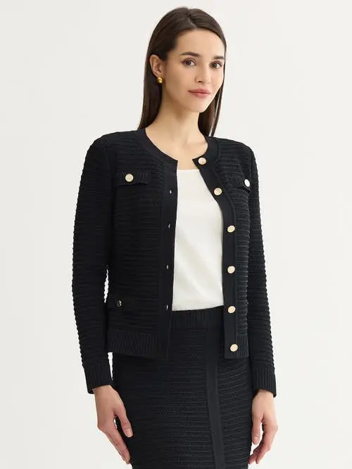 Misook Monochromatic Ottoman Knit Jacket