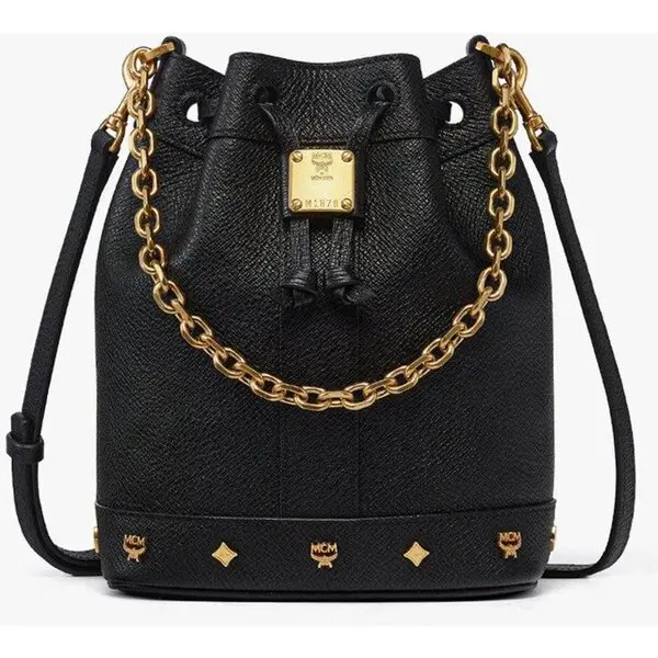Mcm Mini Pina Drawstring Bag In Studded Calfskin - Black