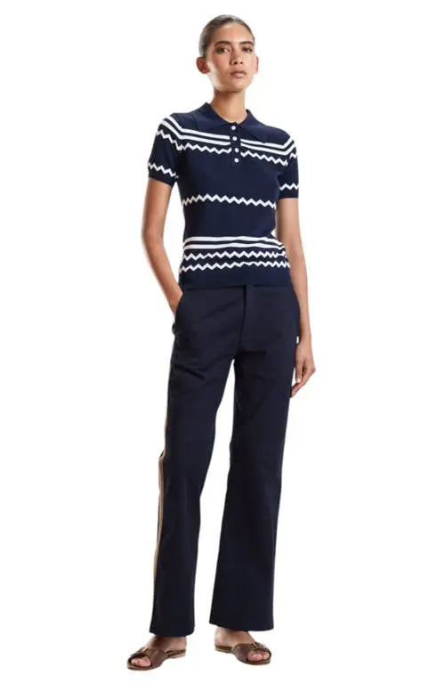 Cynthia Rowley Ziggy Cropped Knit Polo - Navy