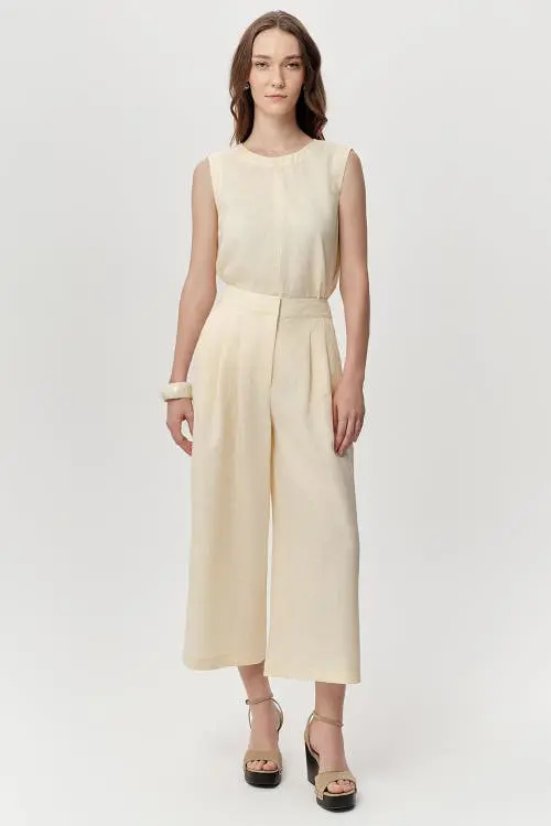 EXQUISE Owen Pocket Zipper Culotte Linen Pants - Yellow
